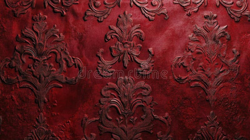 Intricate Damask Designs, Deep Red Embossed Floral Patterns and ...