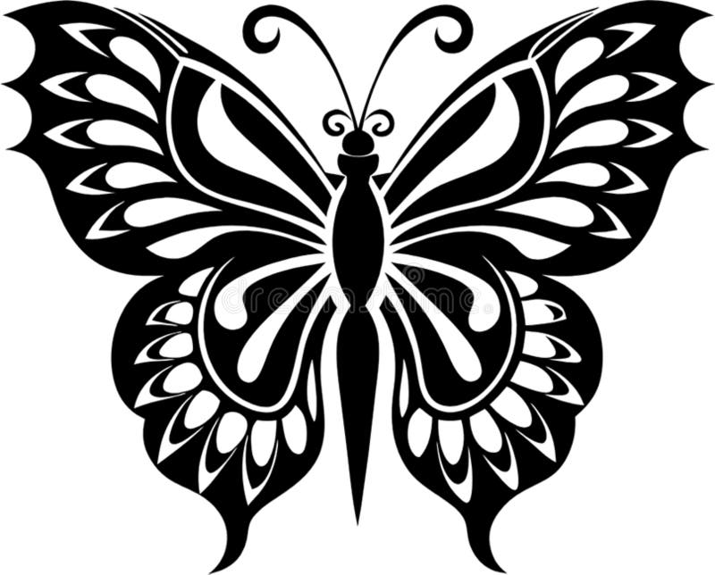 Elegant Damask Butterfly Stencil in Striking Black Silhouette. Stock ...