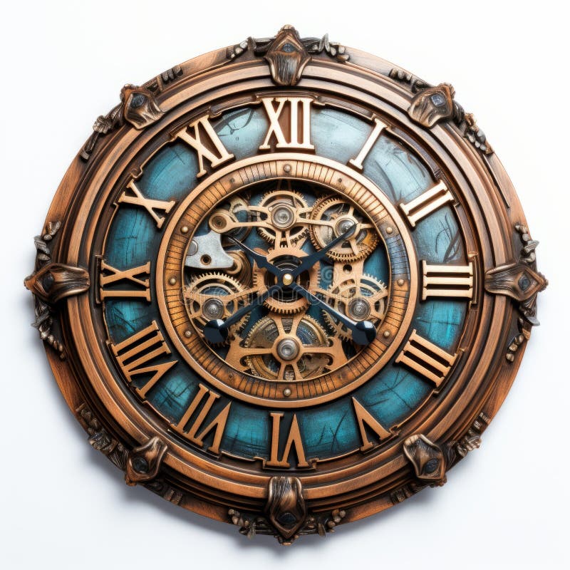 Intricate Dark Cyan and Brown Clock with Mechanized Precision Stock ...