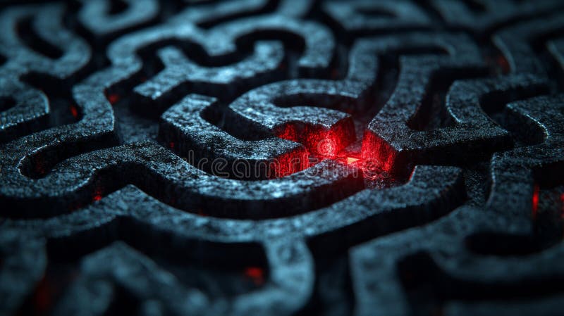 Intricate Dark Maze with Red Glowing Path, Abstract Puzzle Concept ...