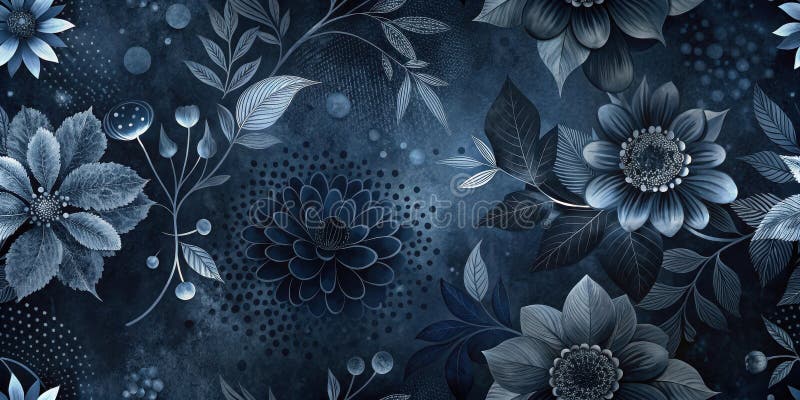 Intricate Deep Blue Floral Pattern with Lush Botanical Details and Textural Elements. Generative ...