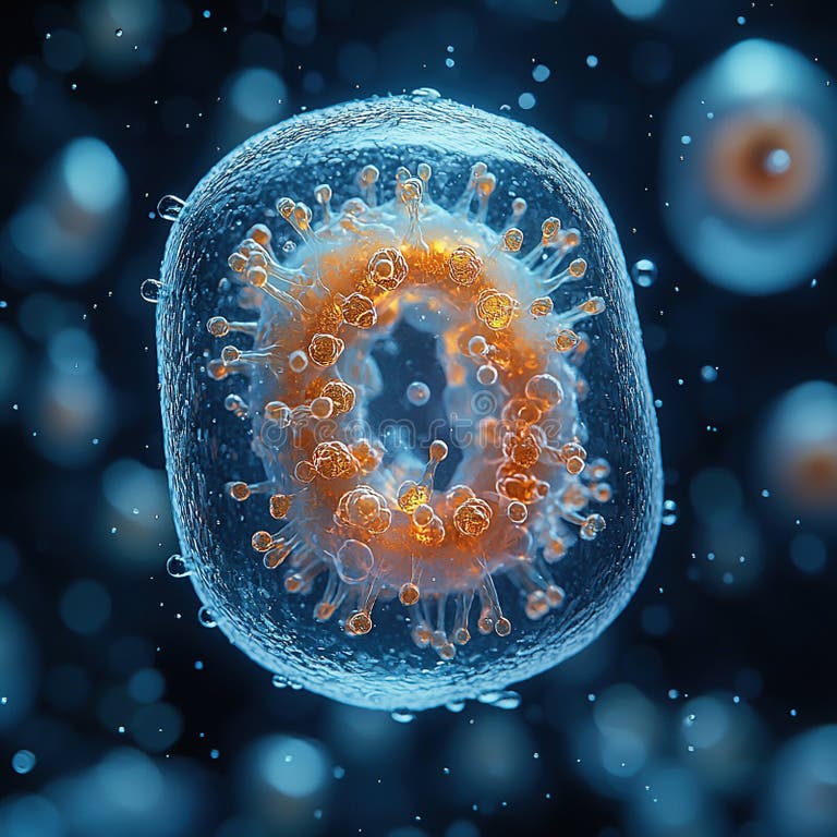 Intricate Depiction of a Virus Cell Under a Microscope, Highlighting ...