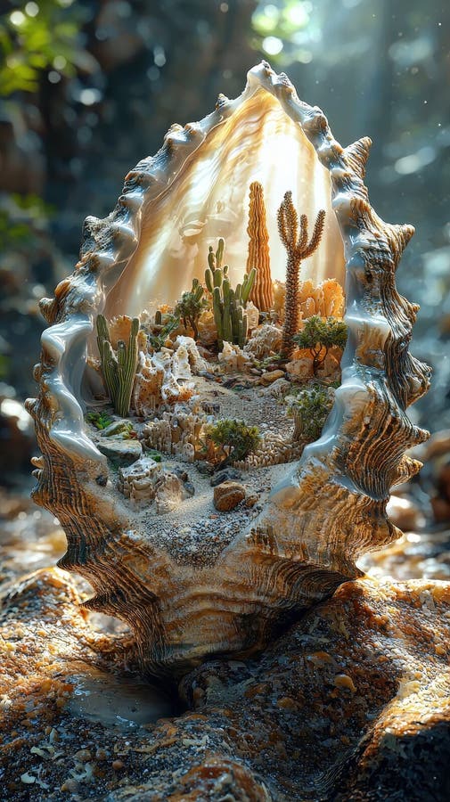 Intricate Desert Landscape Inside a Seashell Sculpture Stock Image ...