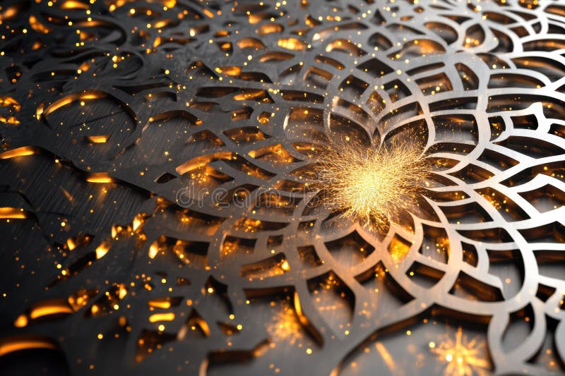 Intricate Design with Golden Sparks Emanating from a Detailed Black ...