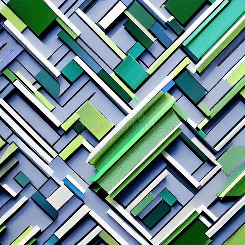 An Intricate Design of Interlocking Rectangles in Shades of Green and ...