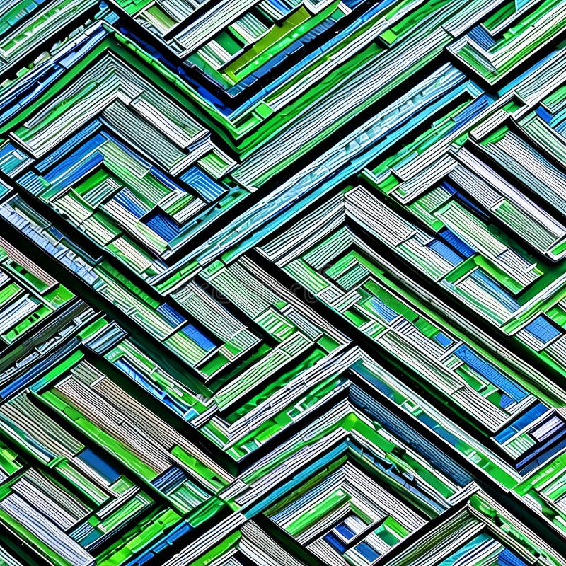 An Intricate Design of Interlocking Rectangles in Shades of Green and ...