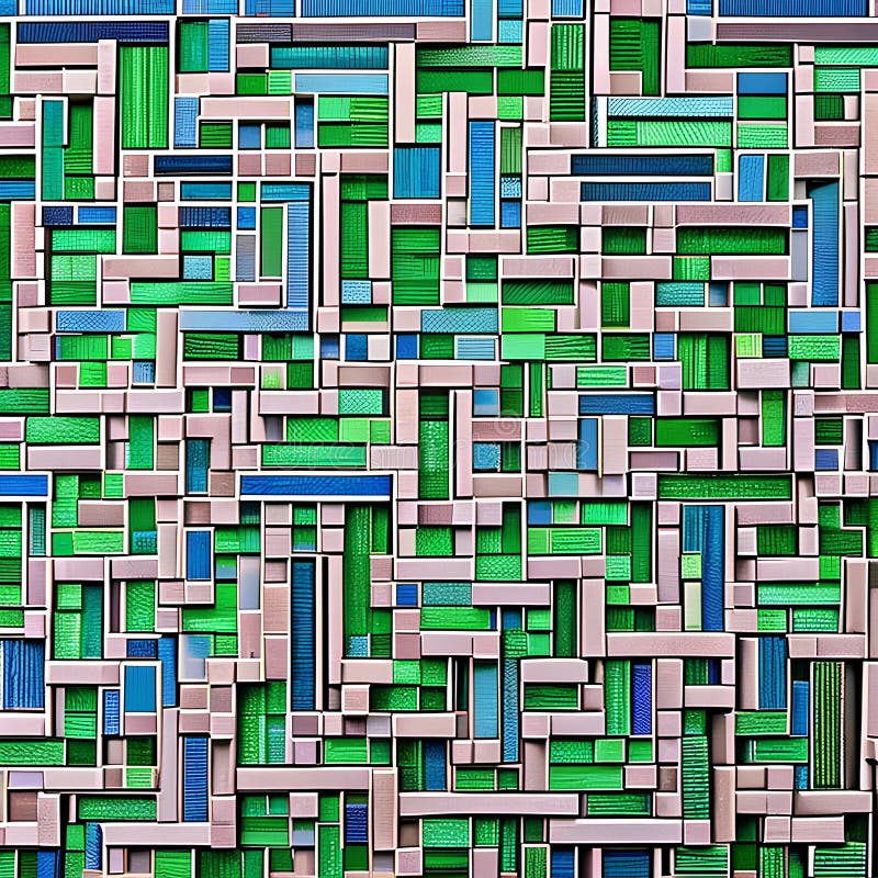 An Intricate Design of Interlocking Rectangles in Shades of Green and ...
