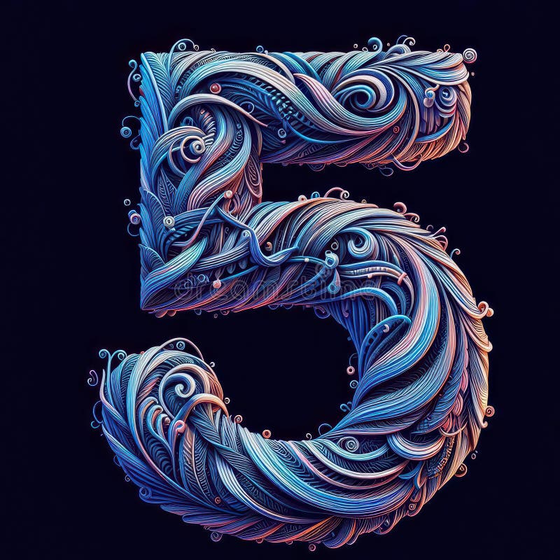 Intricate Design of the Number Five Created with Colorful Swirls and ...