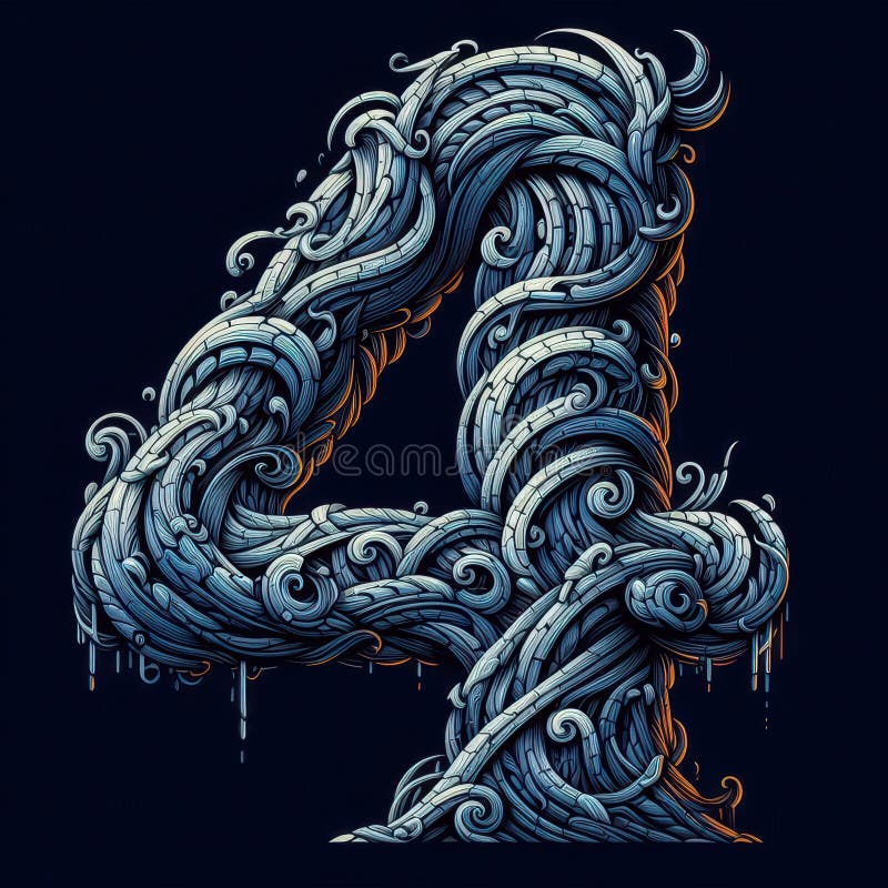 Intricate Design of the Number Four Made with Flowing Water Elements ...