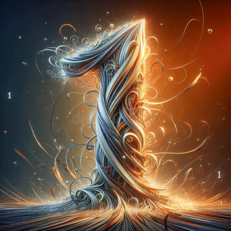 Intricate Design of the Number One Made from Flowing Strands and Light ...