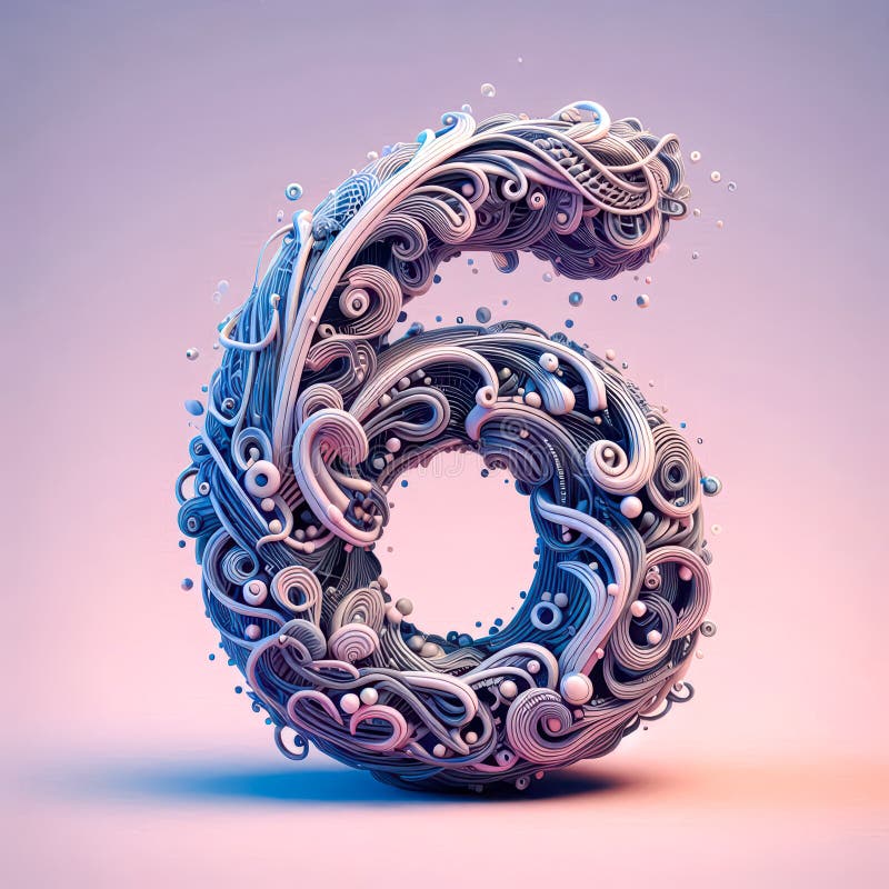 Creative Interpretation of the Number Six Crafted from Swirling Lines ...