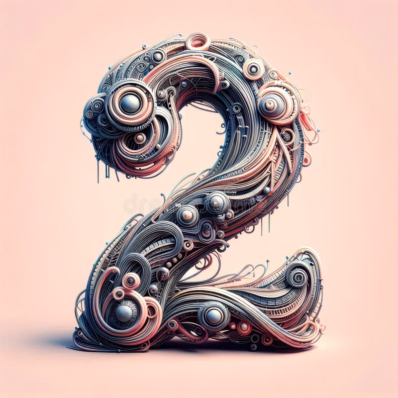 Intricate Design of the Number Two with Swirling Patterns and Spherical ...