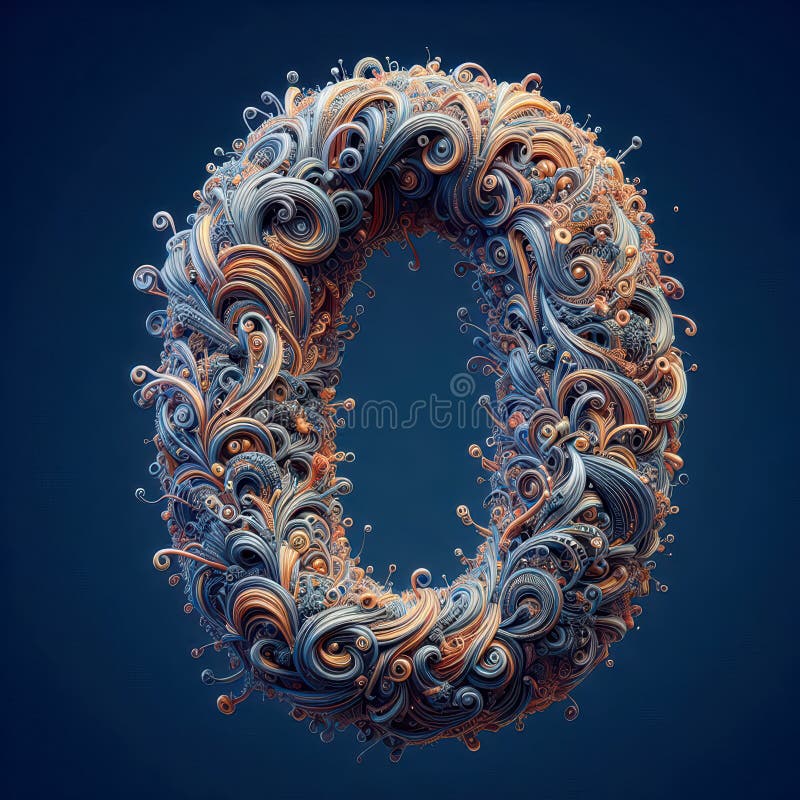 Intricate Design of a Stylized Numeric Zero Composed of Swirling ...