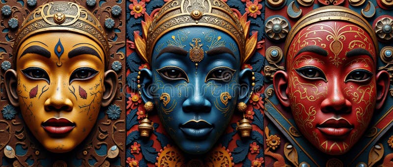 Colorful Face Sculptures Reflecting Diverse Cultural Artistry Stock ...