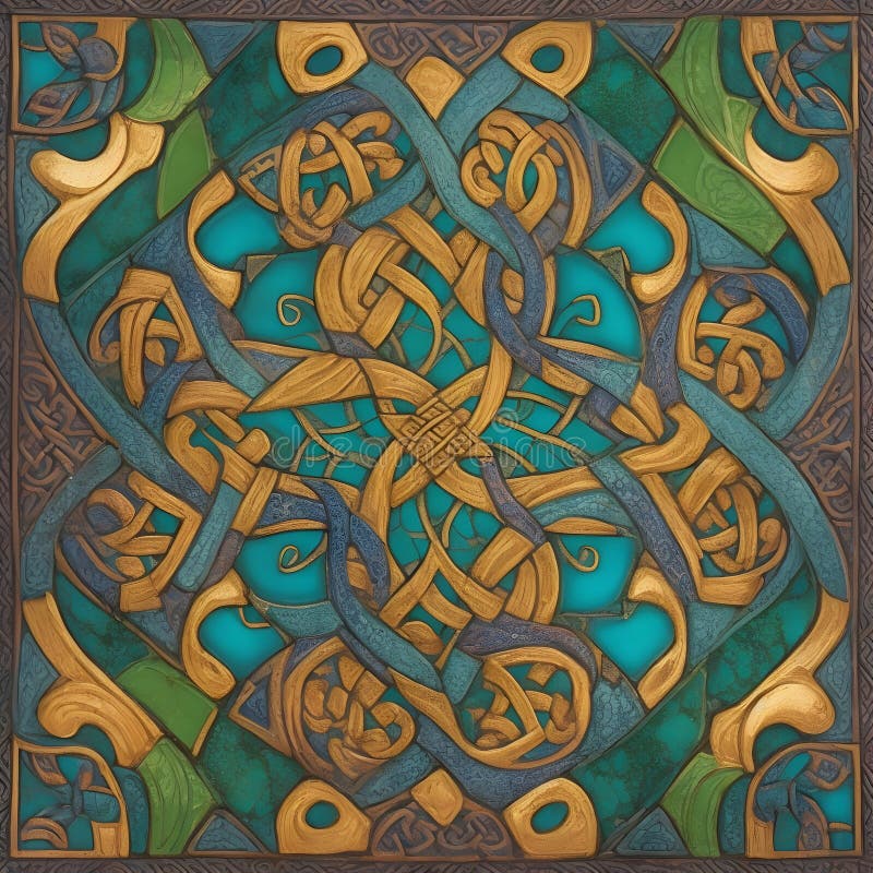 An Intricate, Detailed Celtic Knot Pattern Rendered in a Vibrant Tile ...