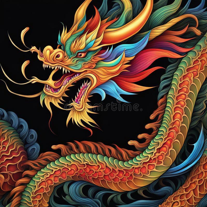 Intricate Detailed Illustration of a Chinese Dragon. Stock Illustration ...