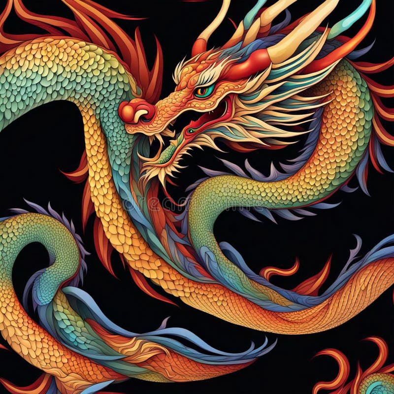 Intricate Detailed Illustration of a Chinese Dragon. Stock Illustration ...