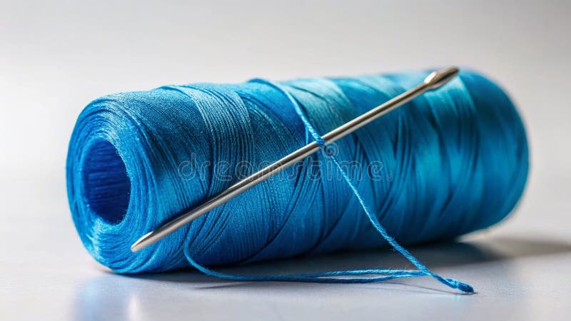 Intricate Details of a Blue Sewing Thread and Needle a CloseUp ...