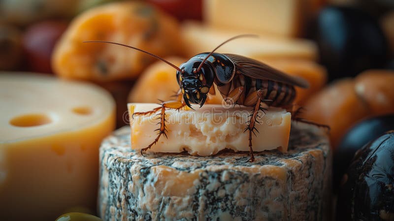 Intricate Details of a Cockroach Resting on a Gourmet Cheese Platter ...