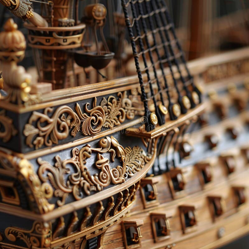 Intricate Details of a Handcrafted Model Ship, Showcasing the Artistry ...