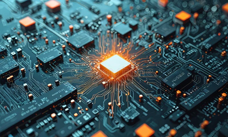 Computer Chip on Top Circuit Stock Illustration - Illustration of ...