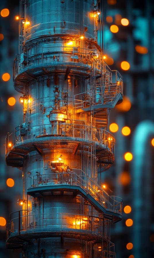 Intricate Details of a Miniature Industrial Structure Glowing at Night ...