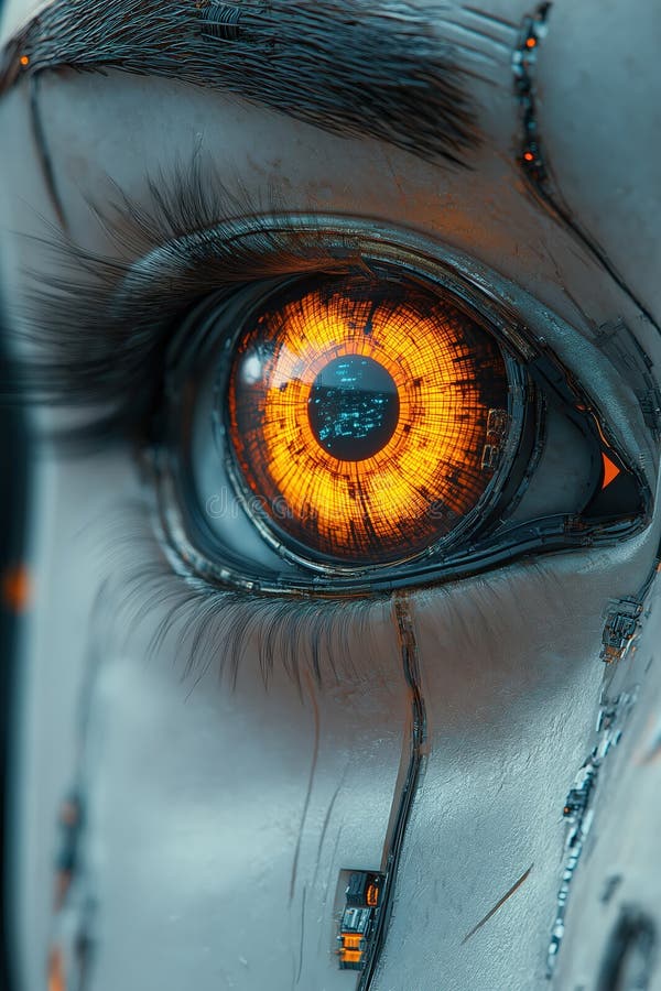 Intricate Details of a Robotic Eye with Vibrant Glowing Elements and ...