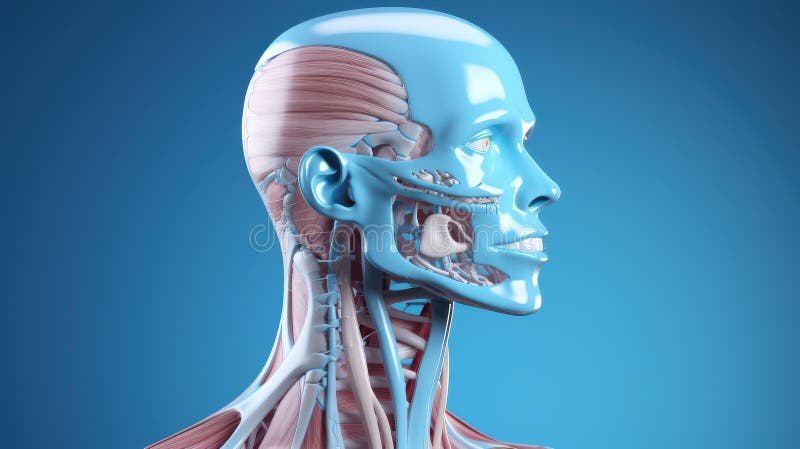 An Intricate Diagram of a Human Head in Profile, Emphasizing Internal ...