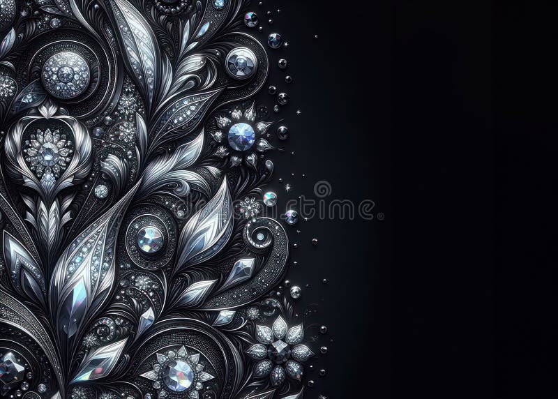 Intricate Diamond Jewel Border or Frame on Black Copy Space Stock ...