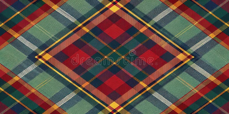 Intricate Diamond Patterned Plaid Textile Design Featuring Red, Green ...