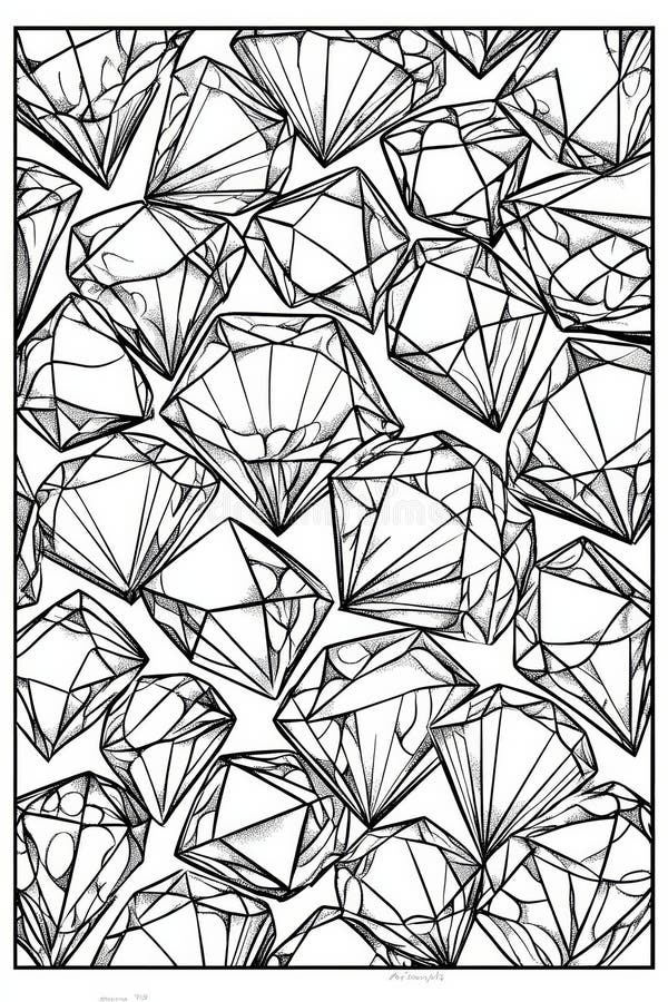 Intricate Diamond Sketches with Geometric Patterns and Facets Stock ...