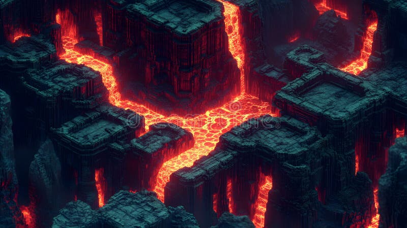 An Intricate Digital Artwork of a Cave Labyrinth with Streams of ...