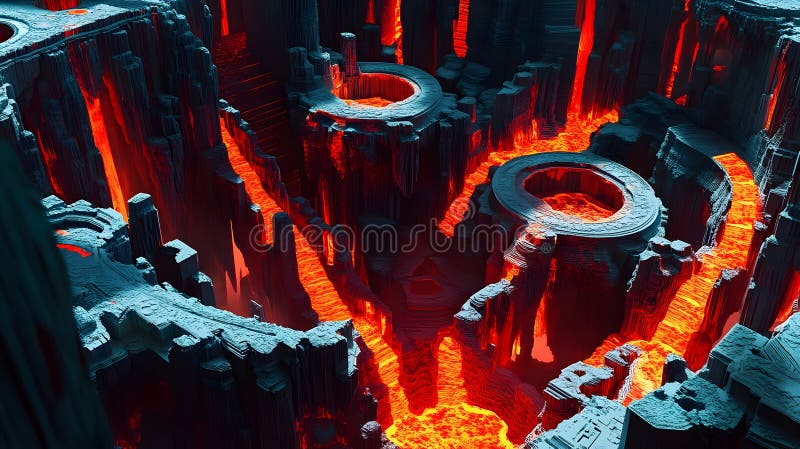 An Intricate Digital Artwork of a Cave Labyrinth with Streams of ...