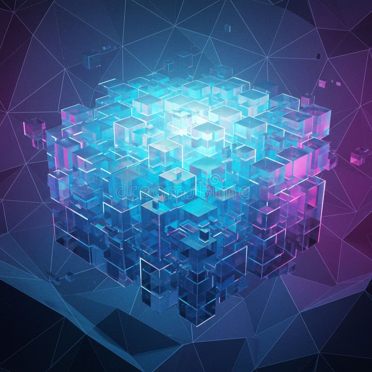 An Intricate Digital Artwork Featuring a Luminous Cube Structure Composed of Stock Illustration ...