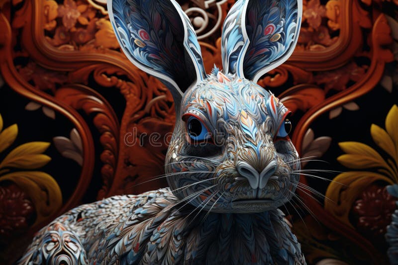 Intricate Digital Artwork of a Rabbit with Stock Illustration ...
