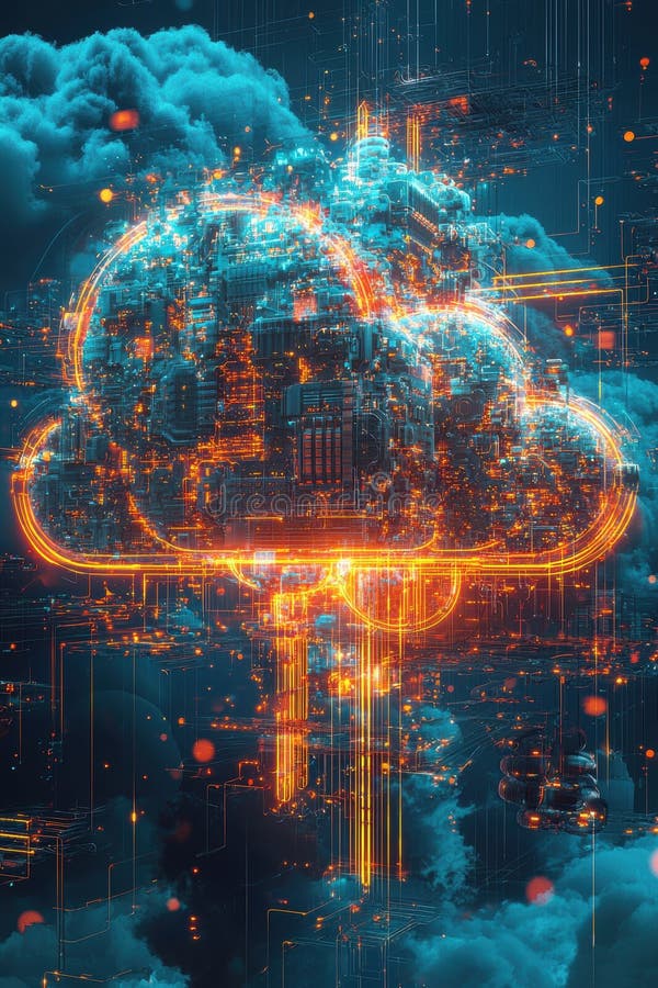Intricate Digital Cloud Concept with Glowing Elements for Modern Secure ...