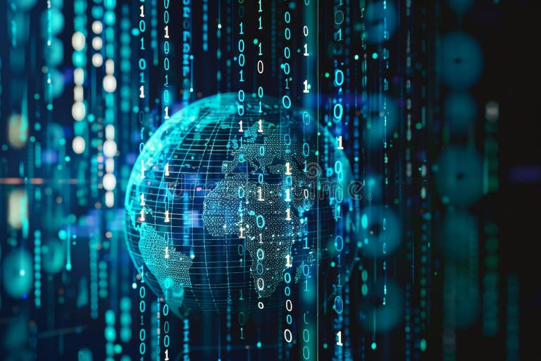 An Intricate Digital Globe Displays a World Map, Enveloped by Streams ...