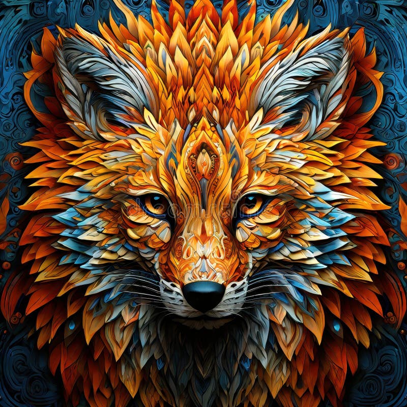 Intricate Digital Illustration of a Stylized Fox with Vibrant Patterns ...