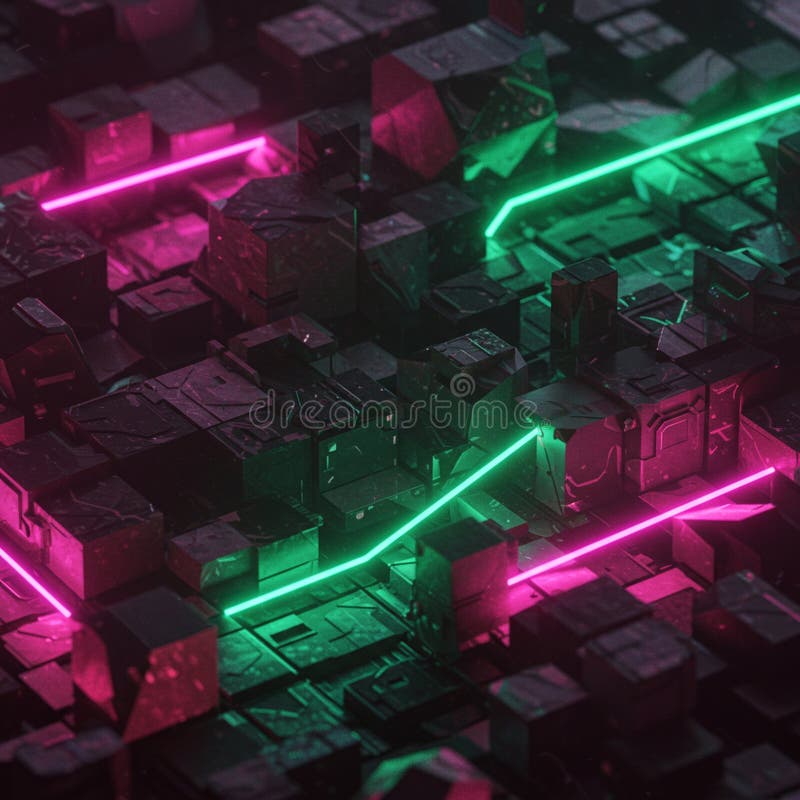 Intricate Digital Landscape with a Grid-like Pattern of Dark Cubic ...