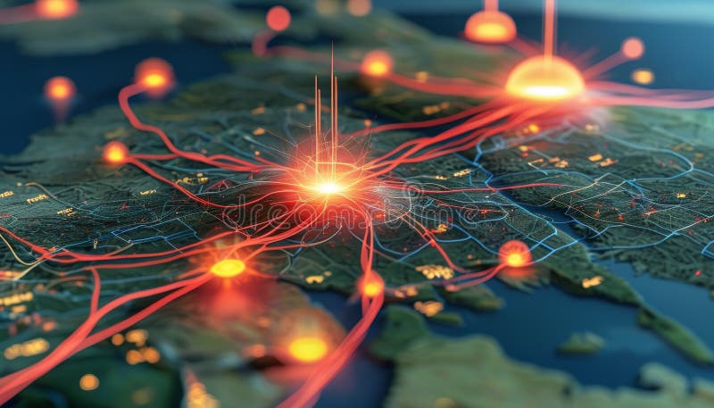 Detailed Map Visualization Indicating Real World Locations and Data ...