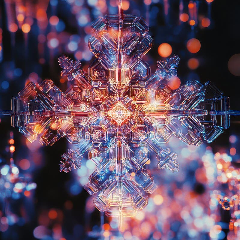 Intricate Digital Snowflake Pattern with Vibrant Color Glow Stock Photo ...