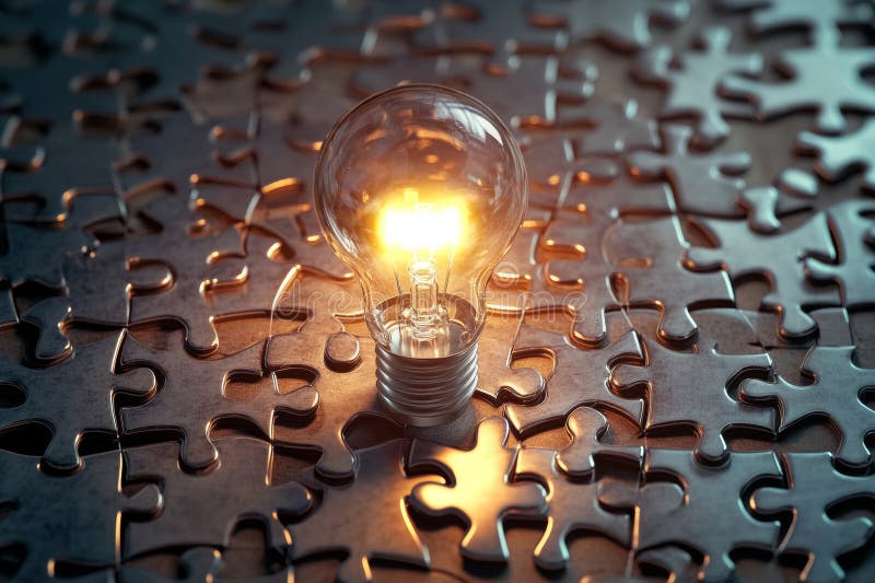 An Intricate Display Features Metallic Puzzle Pieces with a Glowing ...