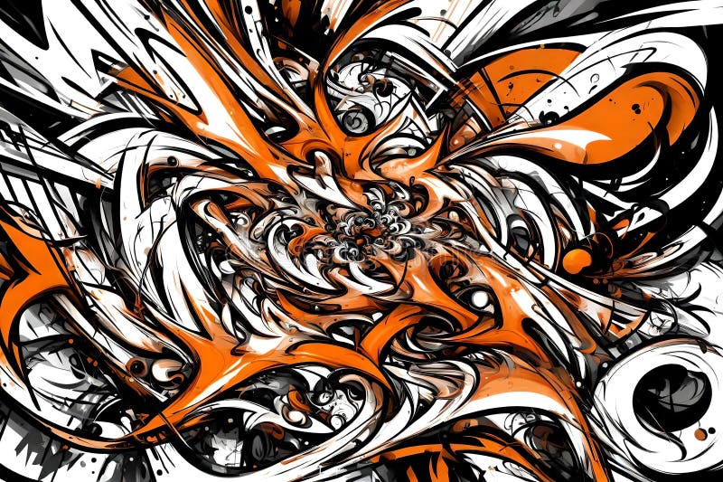 An Intricate Doodle Art Illustration Blending White, Orange, and Black ...