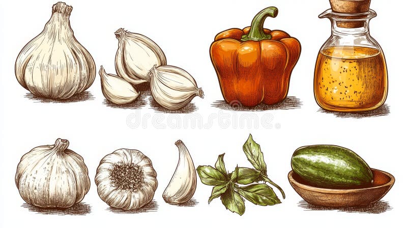 An Intricate Drawing Featuring an Assortment of Food and Kitchen Tools ...