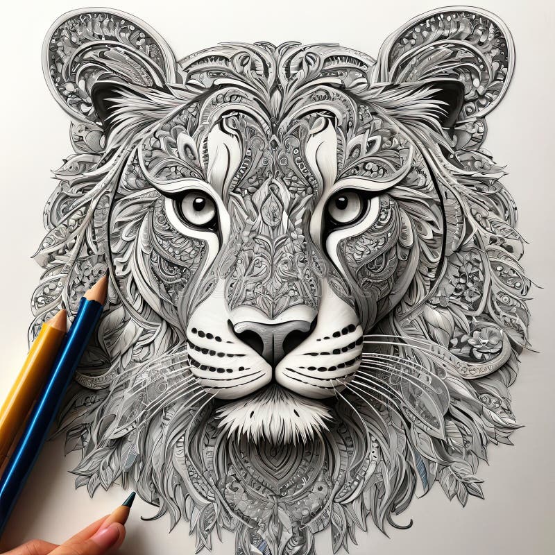 Intricate Drawing of a Tiger Face. Stock Illustration - Illustration of ...