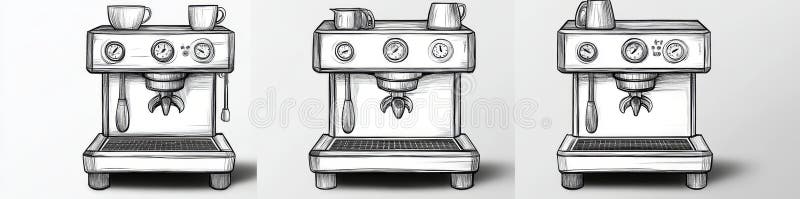Intricate Drawings of Different Coffee Machines, Highlighting Their ...