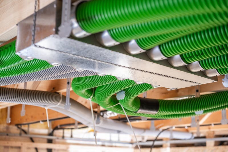Colorful Ductwork Enhances Ventilation System in Modern Building Under ...