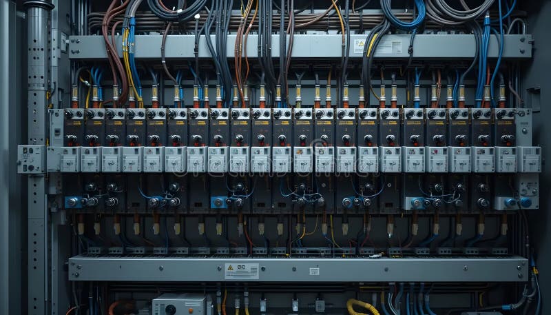 Detailed Electrical Panel Showing Circuit Breakers, Switches, and ...