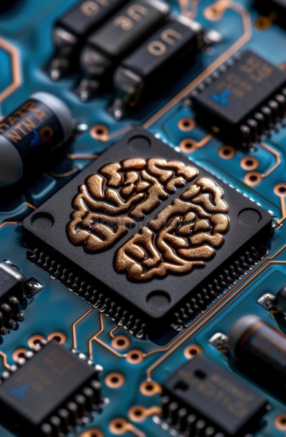 Intricate Electronic Circuit Board with Brain-shaped Component Stock ...