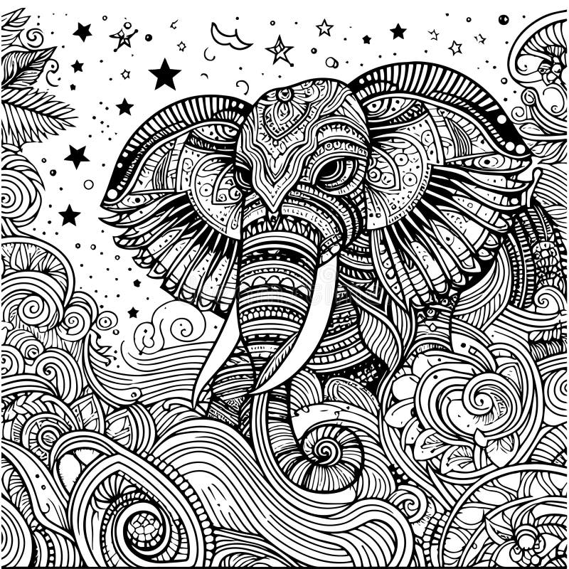 Intricate Elephant Design with Patterns and Stars. Vector, Generative ...